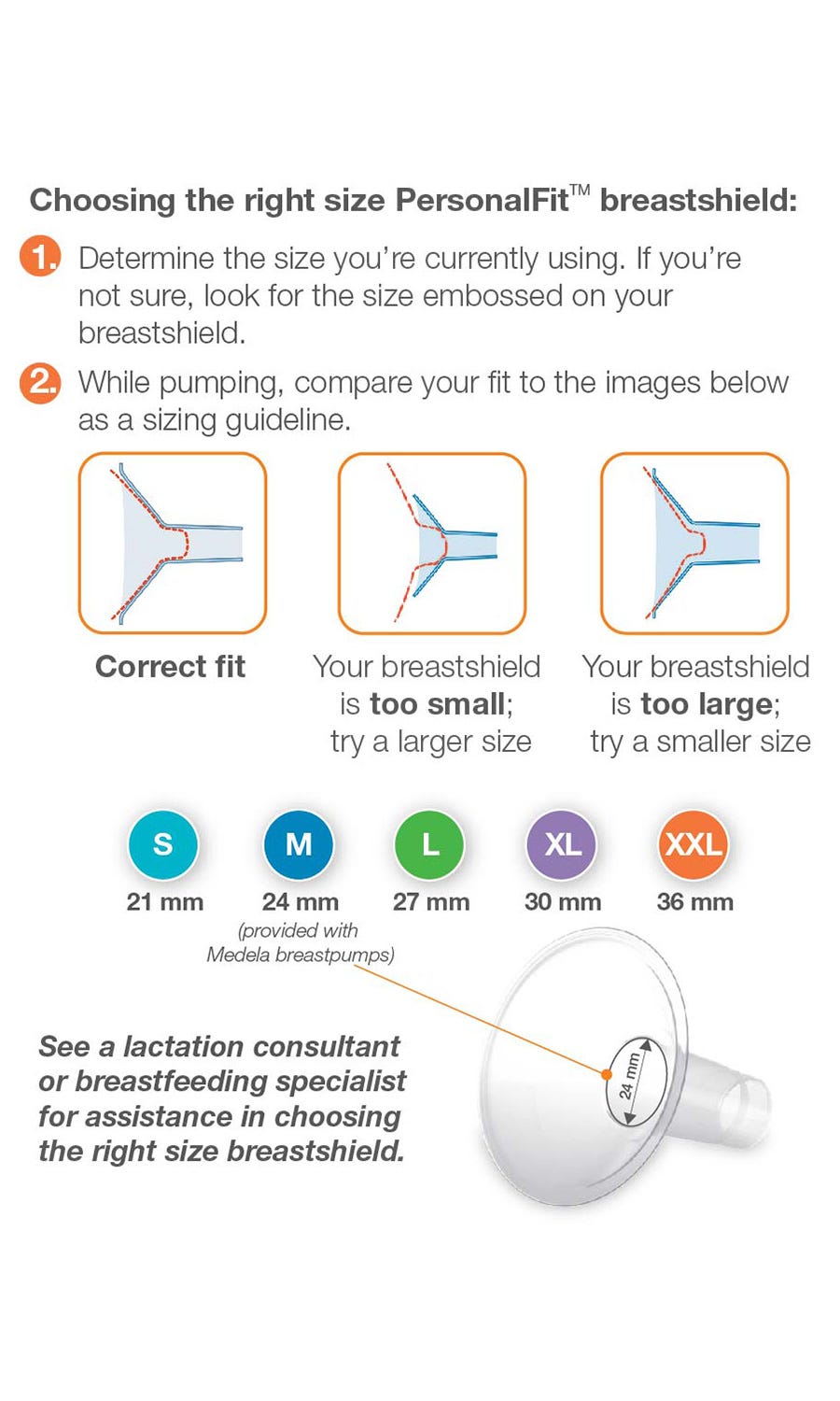 Medela breast shield sizing store